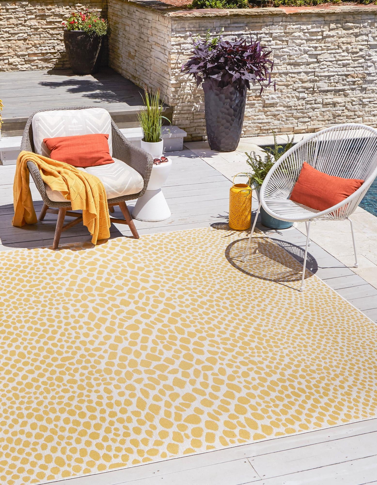 Rugs.com Jill Zarin Outdoor Collection Rug – 10' 8 Square Yellow Ivory ...