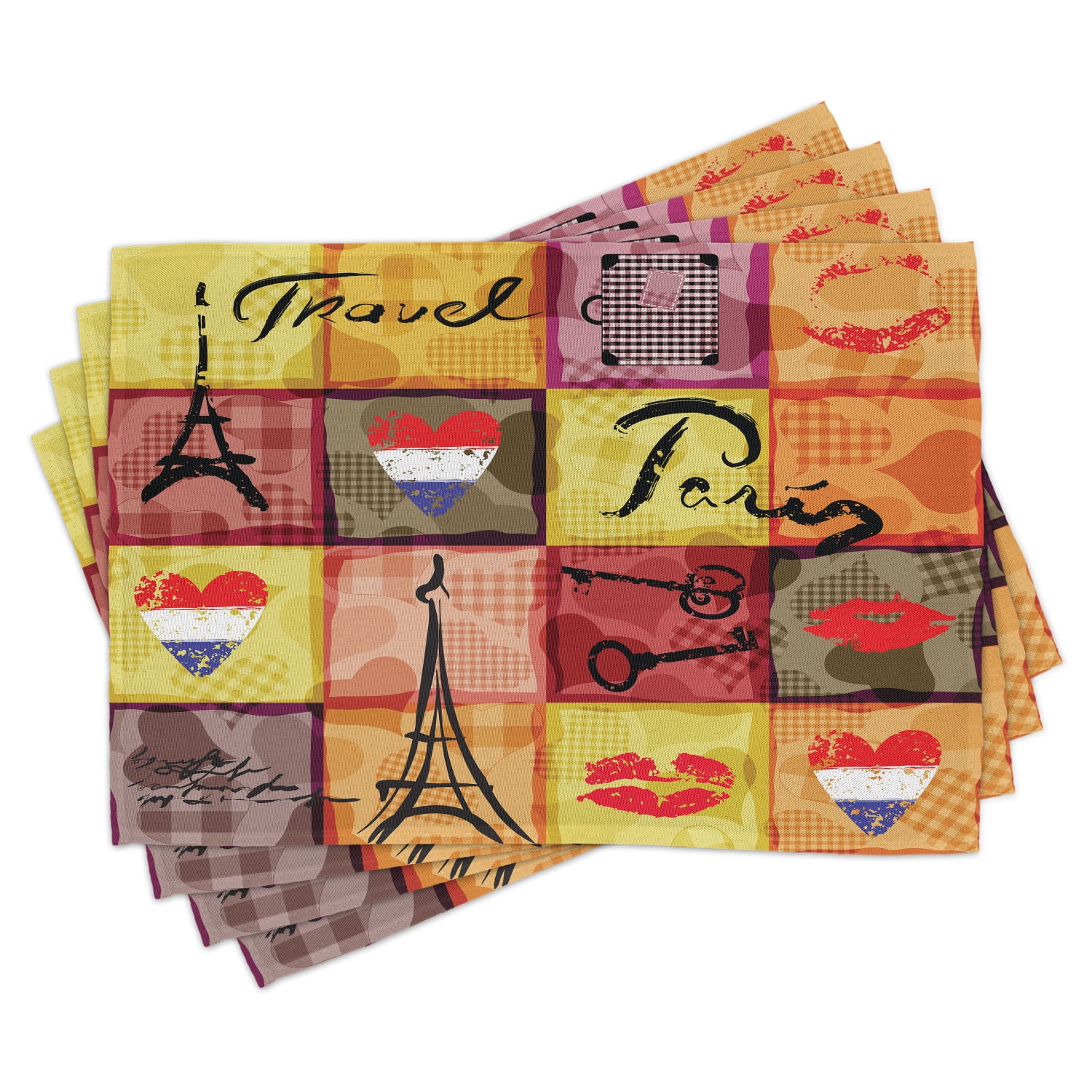 Ambesonne Colorful Place Mats Set of 4, French Paris Collage, Standard ...