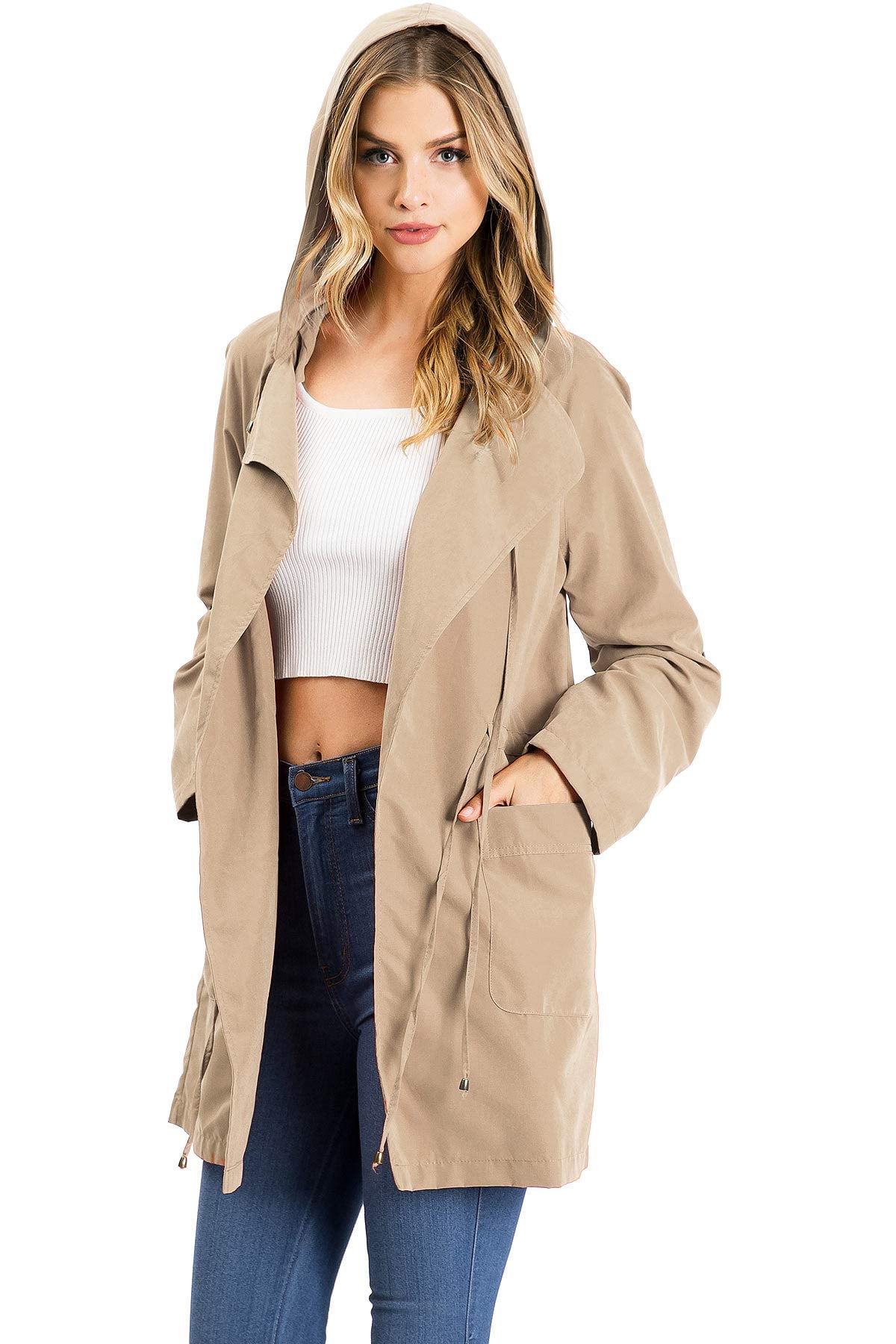 Love Tree Women's Juniors Hooded Lightweight Parka Jacket (Khaki, M ...