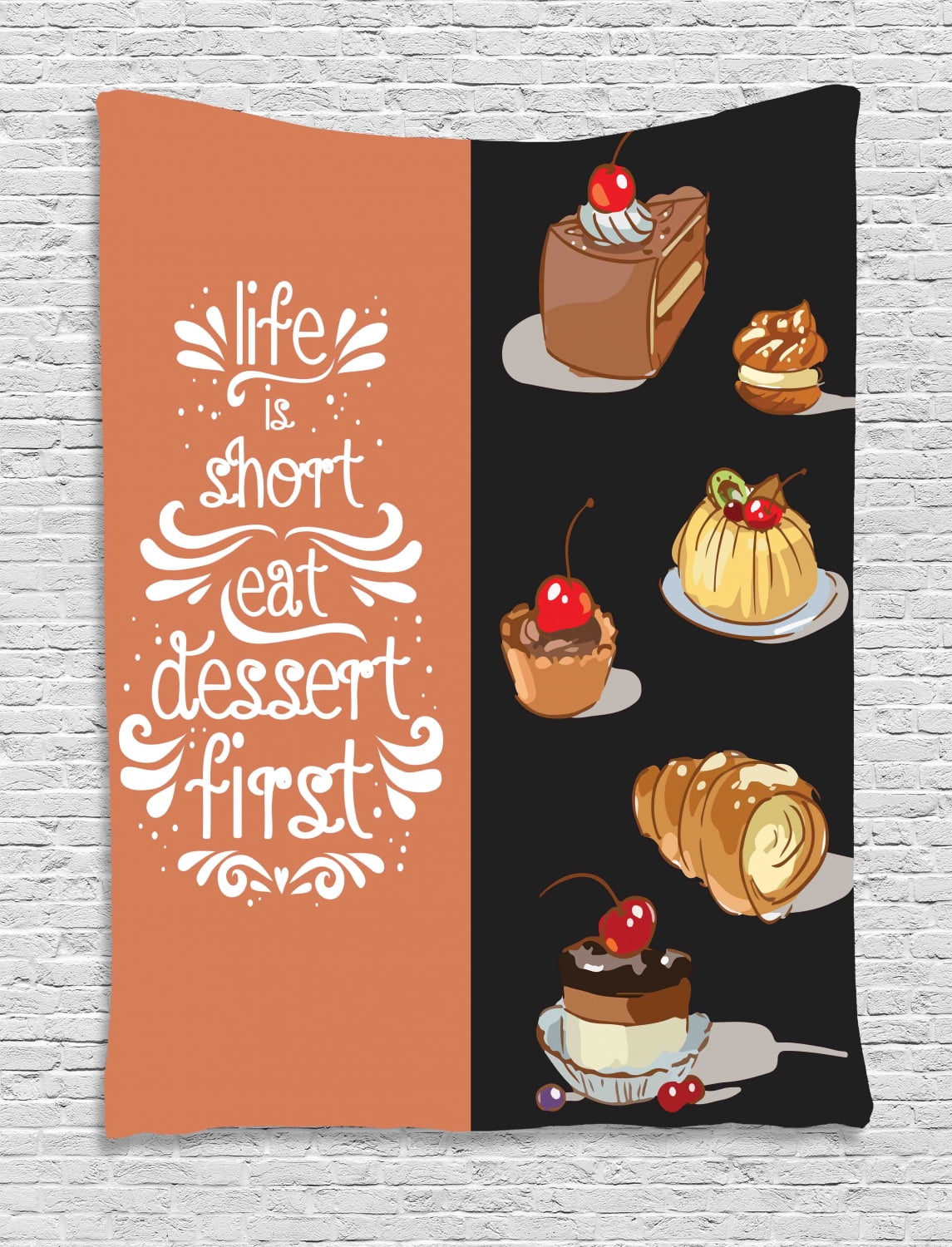 Eat Dessert First Tapestry, Hand Drawn Doodle of Various Delicious ...