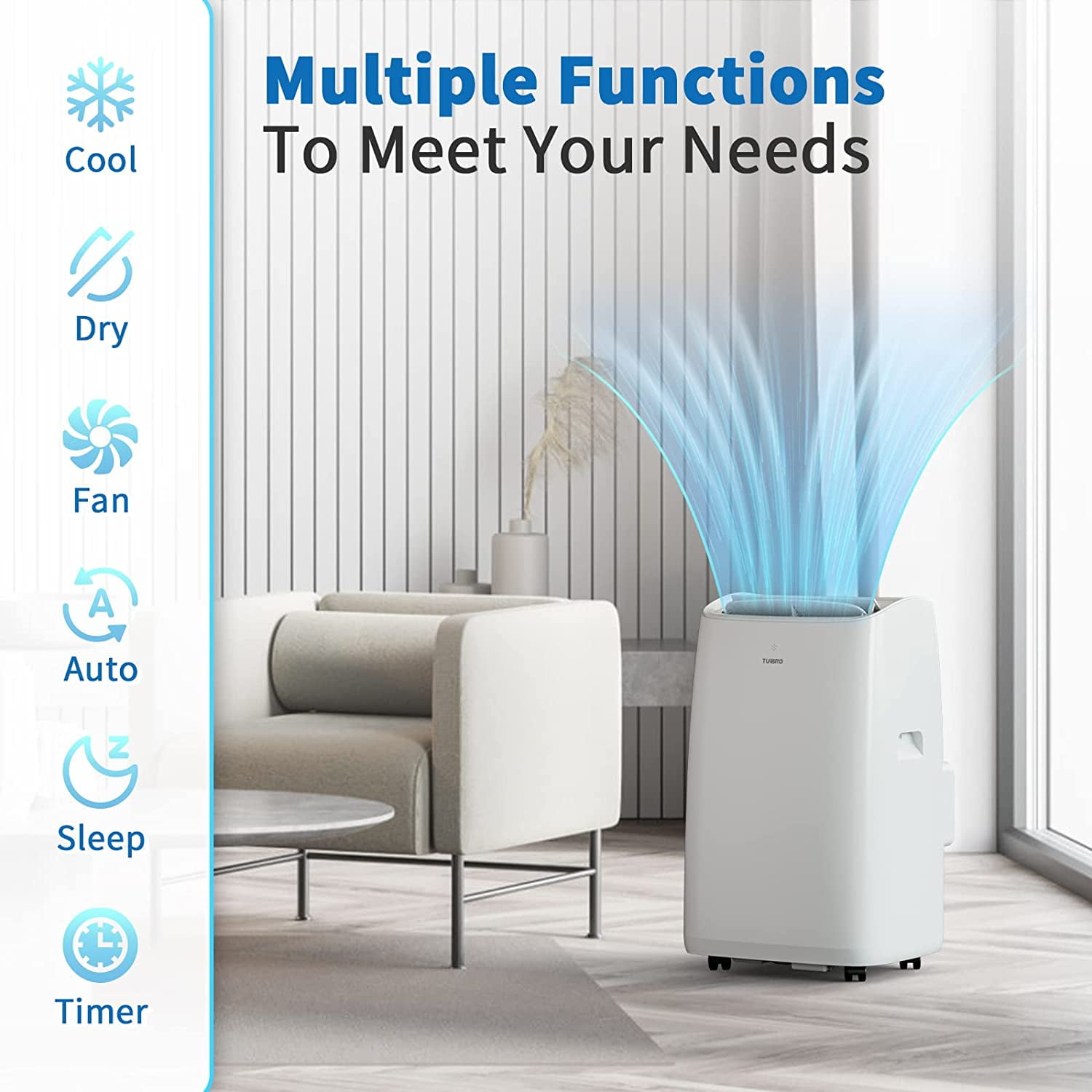 Buy TURBRO Greenland 12,000 BTU Portable Air Conditioner, Dehumidifier, Fan, 3-in-1 Floor AC for ...