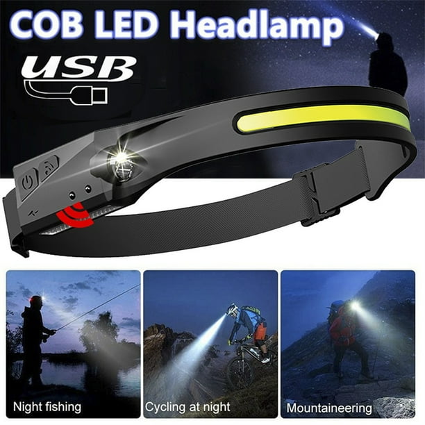 Rechargeable LED Headlamp,COB230° Wide Beam Headlamps, 5 Modes of ...