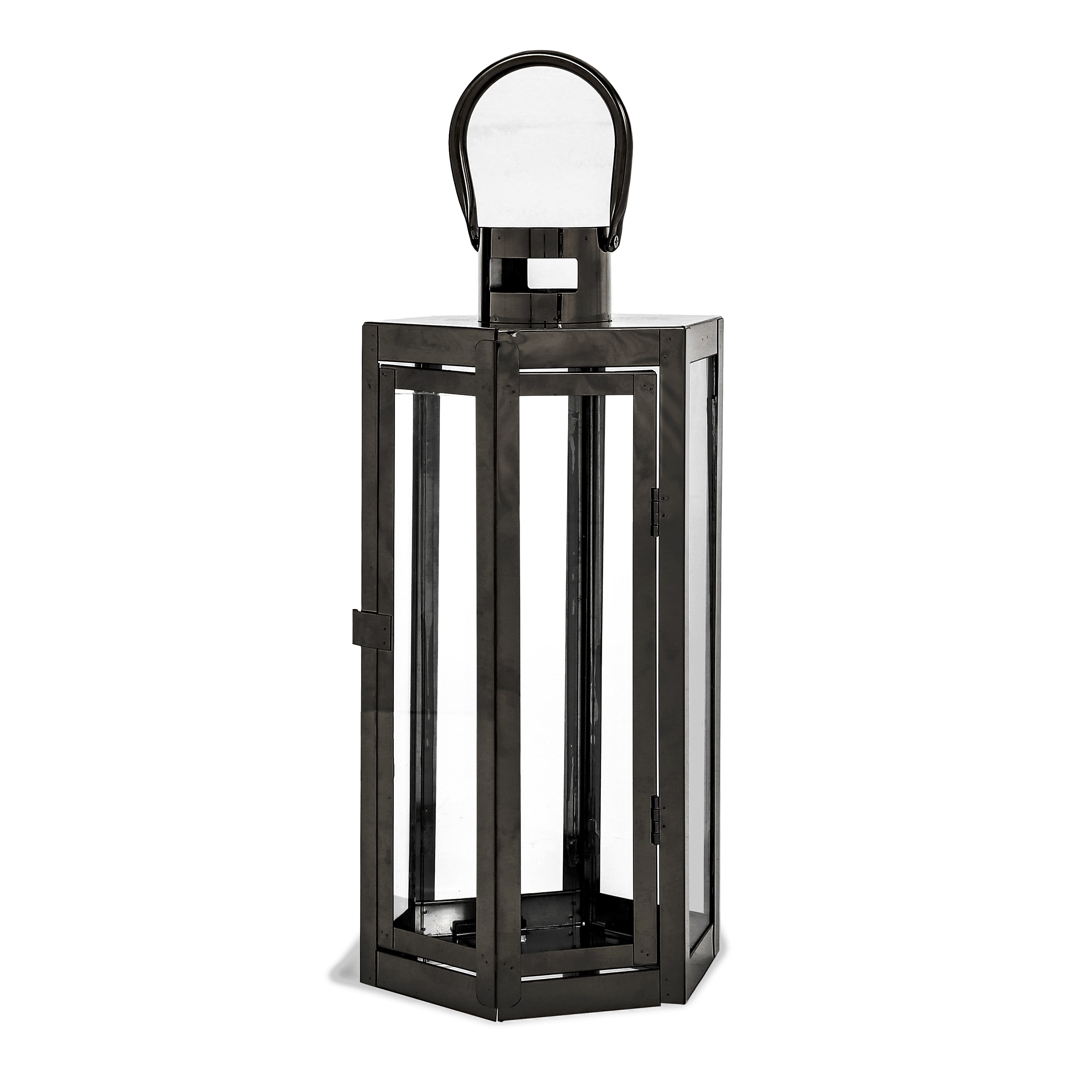 GDF Studio Baton Outdoor Modern Stainless Steel 16" Lantern, Black ...