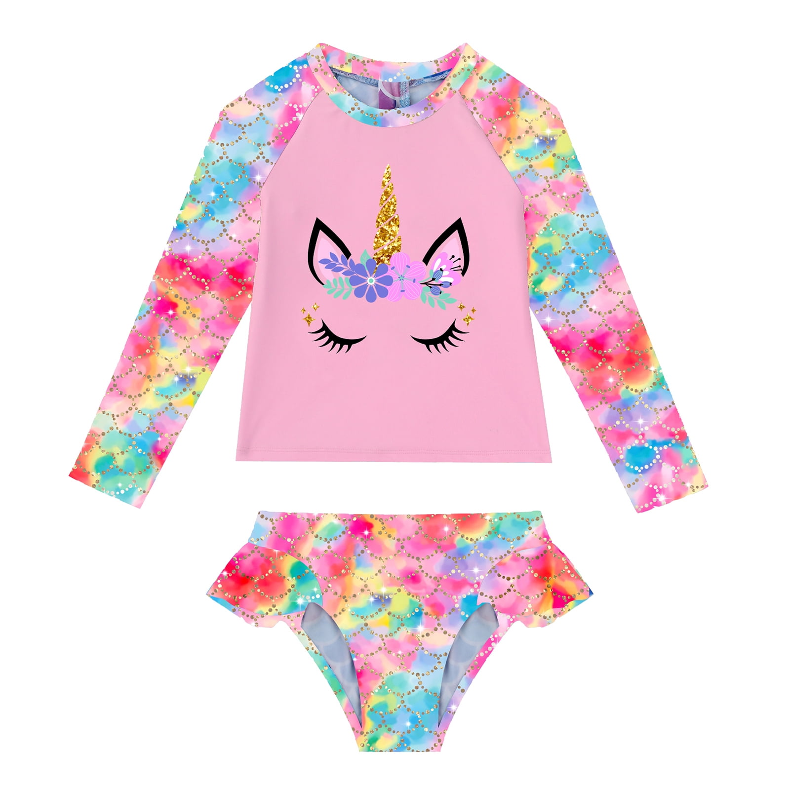 MSemis Kids Girls Rashguard Swimsuit & Swim Bottoms Set with UPF 50+, 2 ...