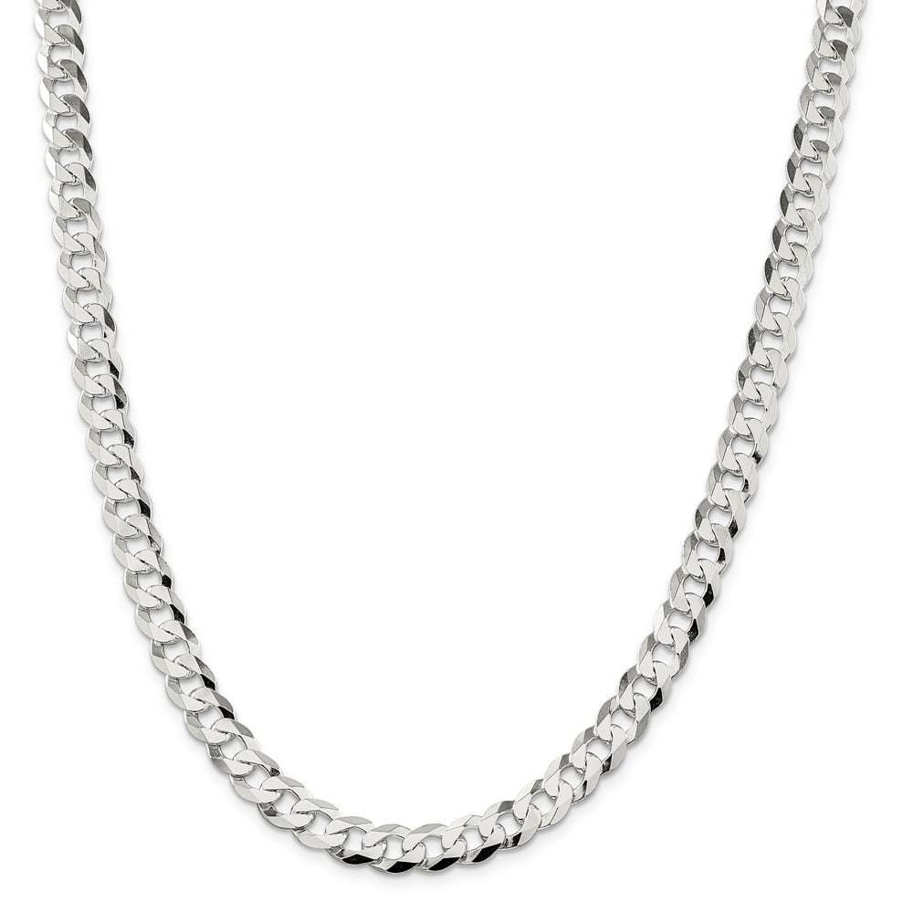 White Sterling Silver chain Curb 20 in 8.5 mm 8.5mm Close Link Flat ...