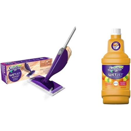 Swiffer Wetjet Wood Floor Mopping and Cleaning Starter Kit, 1 Mop, 10 Pads, Batteries 1 count ...