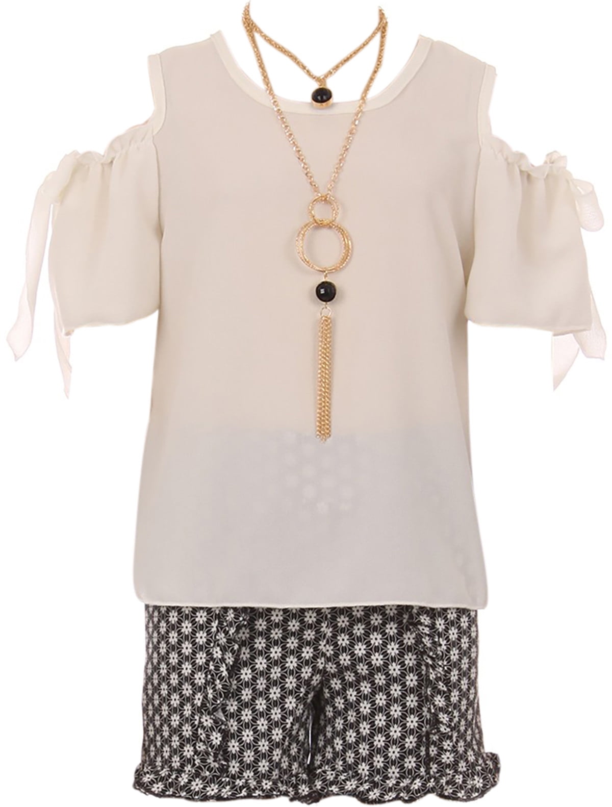 Little Girl Cold Shoulder Bow Sleeve Top Summer Ruffle Short 2 Pieces ...