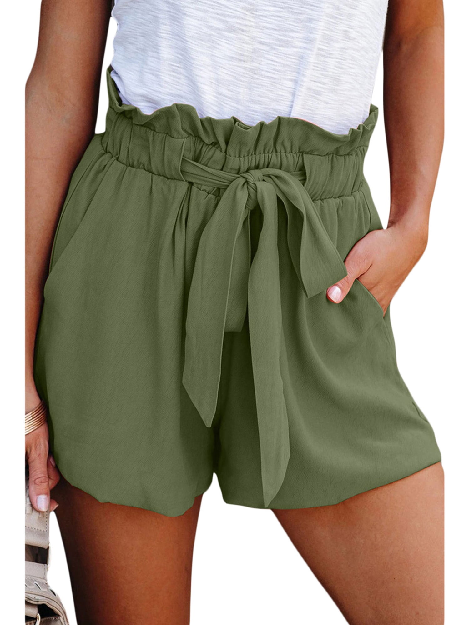 TFFR Women Summer Casual Loose Short Pants Fashion Solid Color Tie-up ...