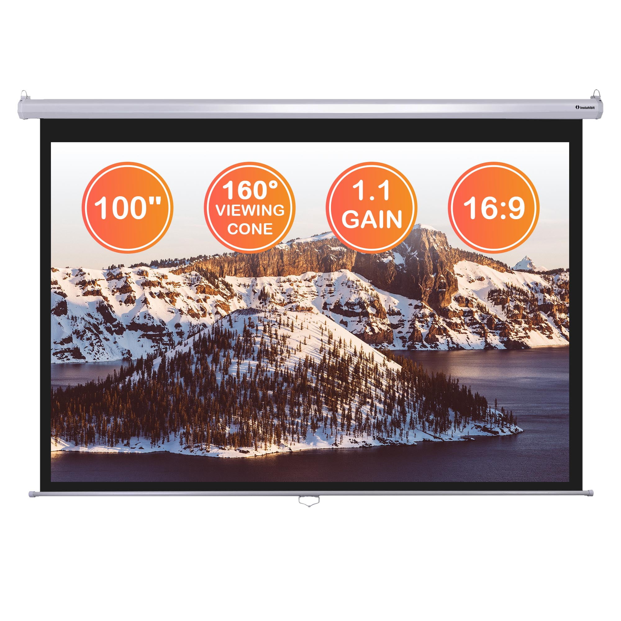 Instahibit 100" 16:9 Manual Pull Down Projector Screen Self-Lock Home ...