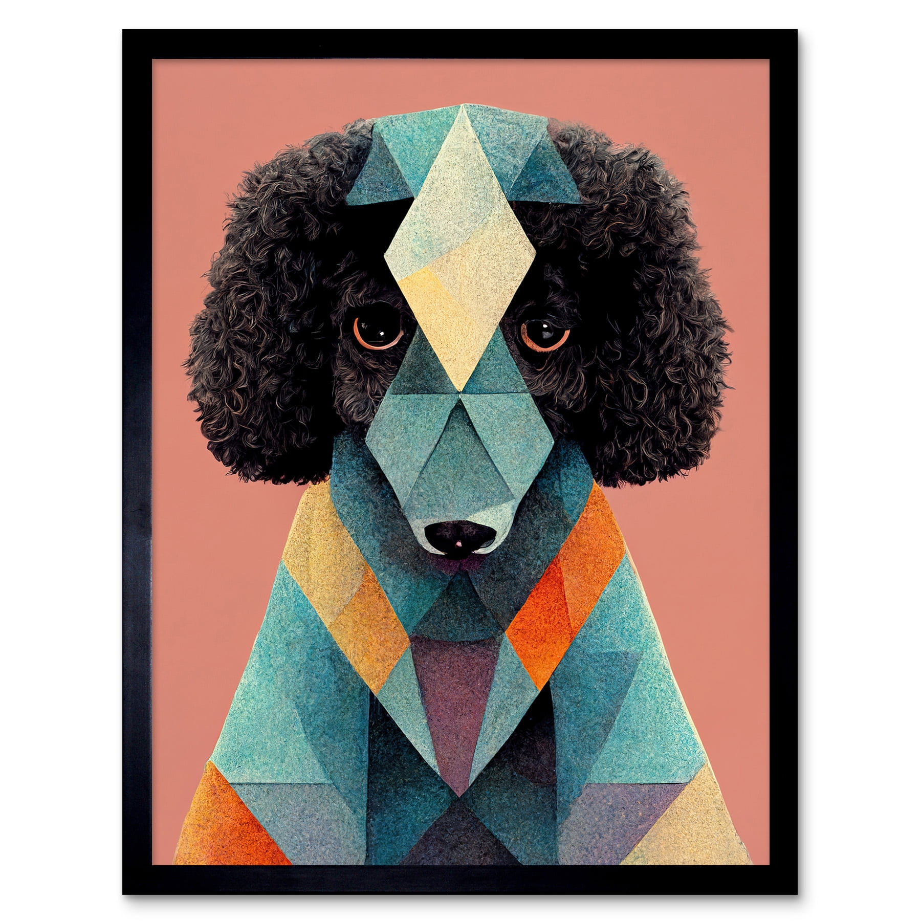 Geometric Poodle Dog Boho Abstract Fun Pastel Art Print Framed Poster ...