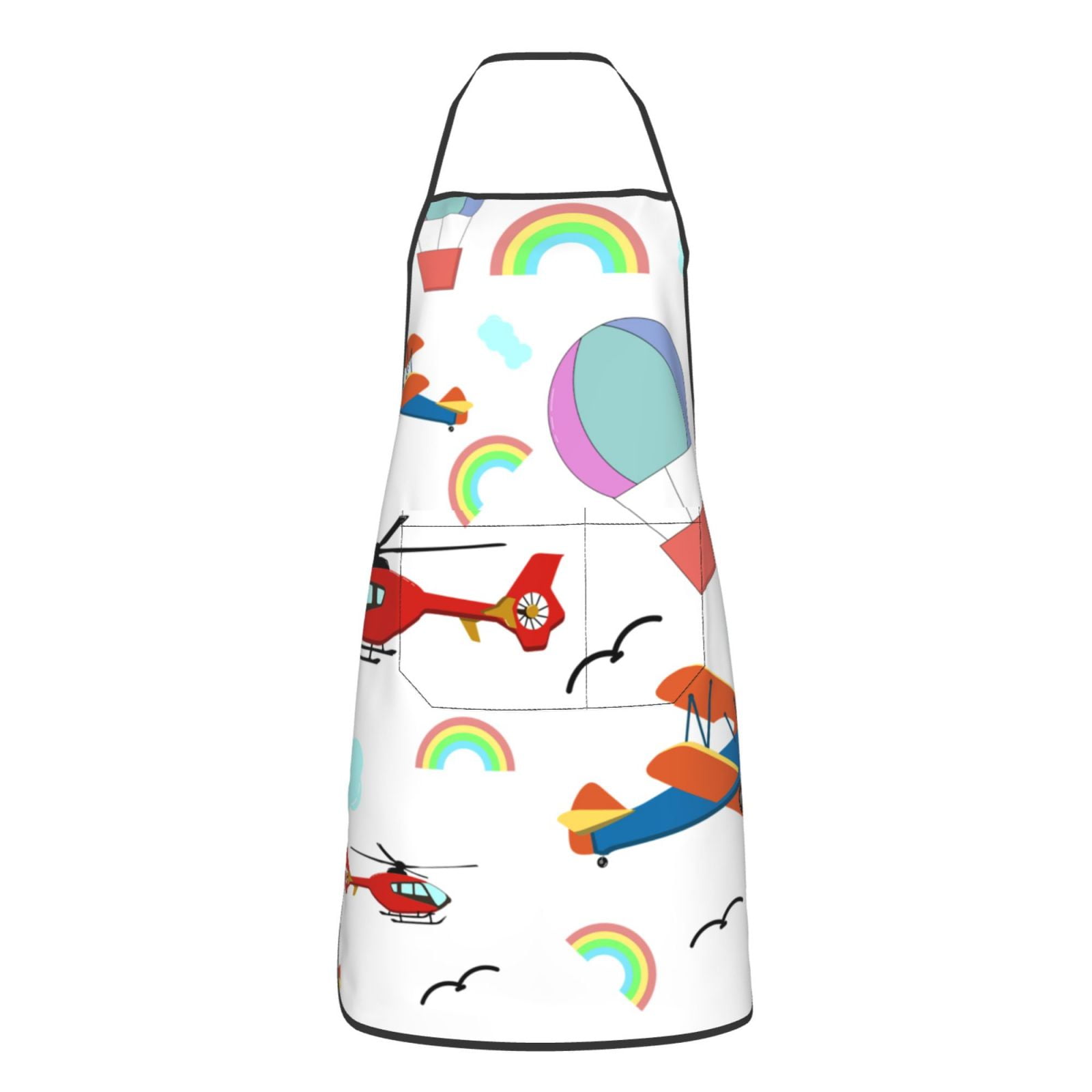 ZNDUO Cartoon Doodle Rainbow Airplane Pattern Apron, Adjustable Bib ...