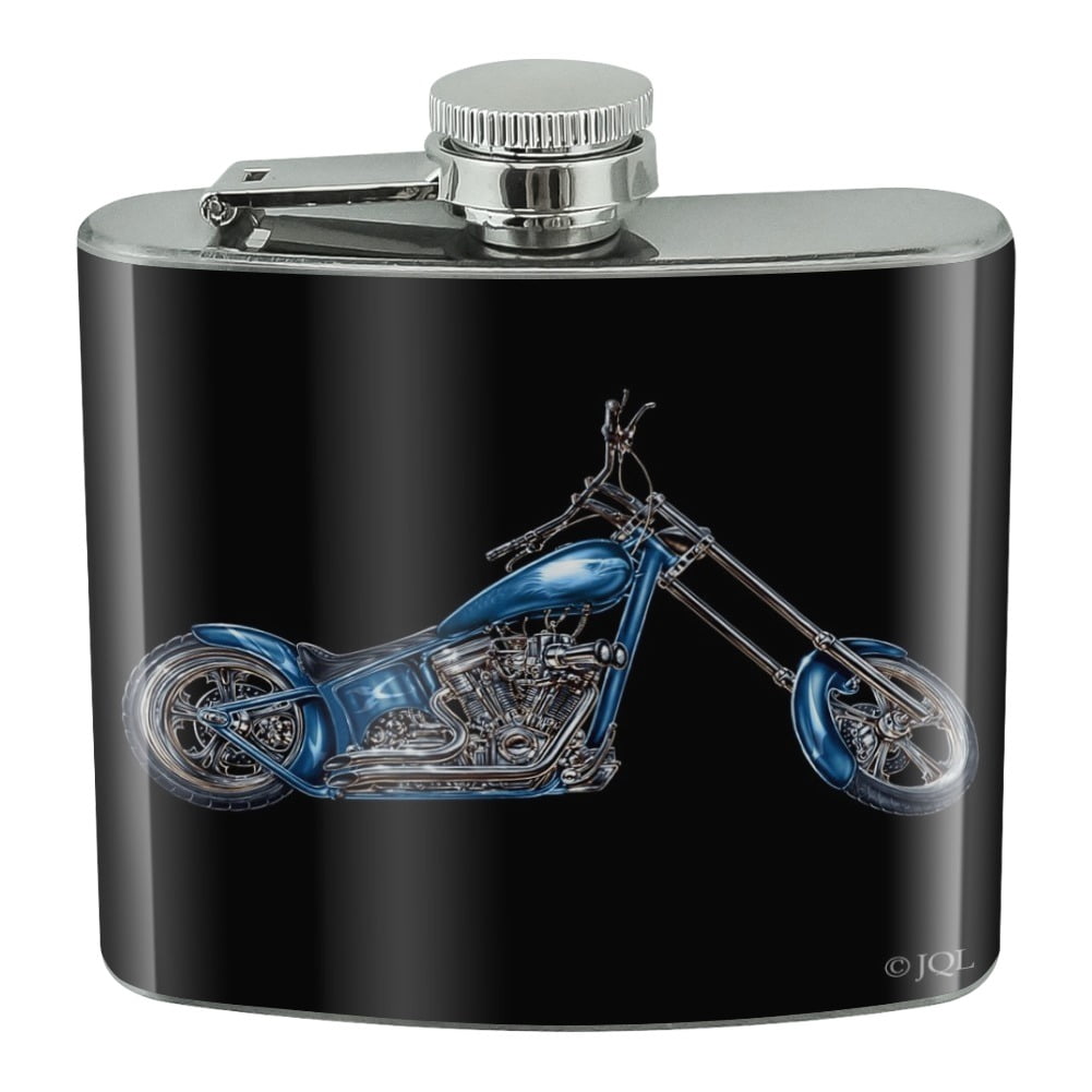 Chopper Motorcycle Blue Eagle Bike Stainless Steel 5oz Hip Drink Kidney ...