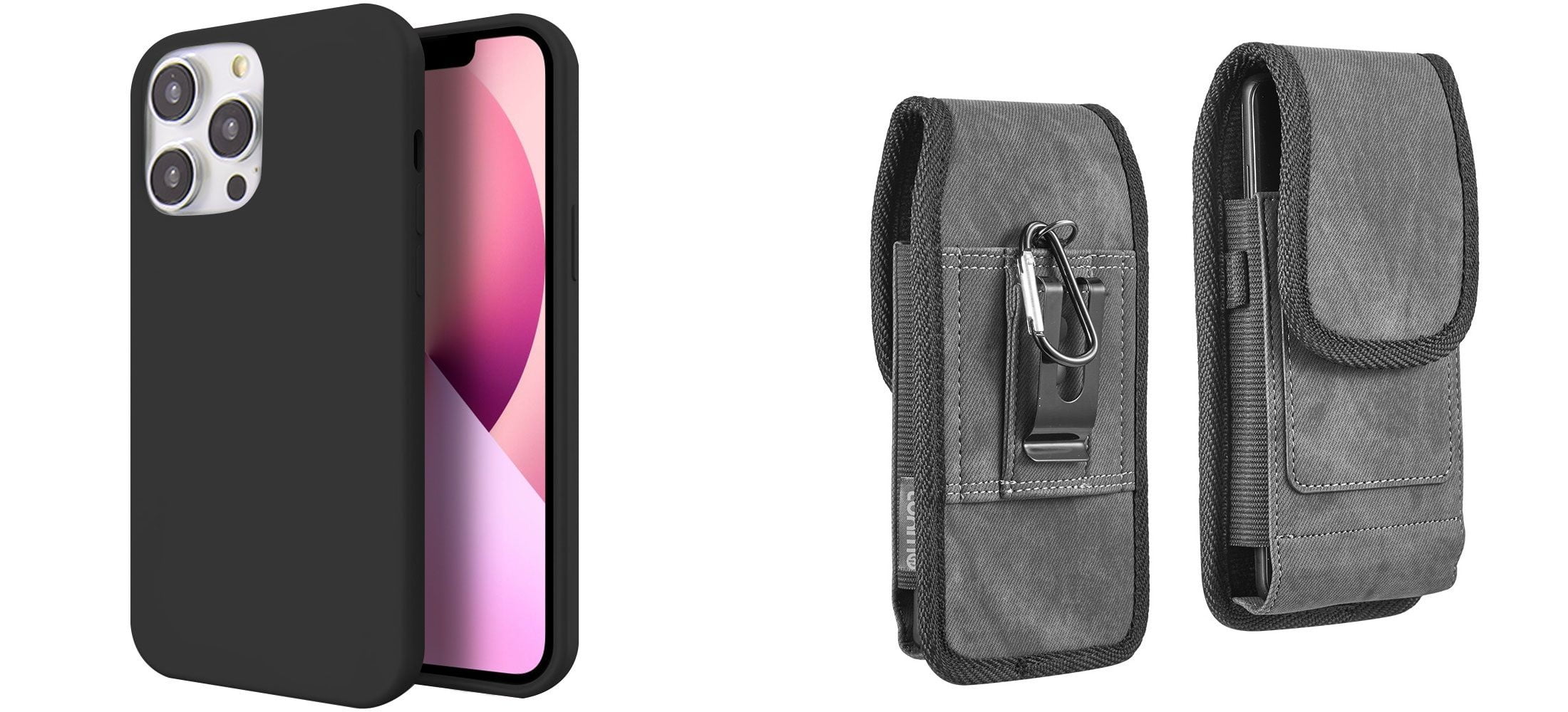 Slim Silicone Case and Belt Holster Pouch for iPhone 14 Pro Max - Black ...