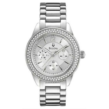 Bulova Women's Wrist Watch, Two Tone Crystal Turn Style, Pearl Dial ...