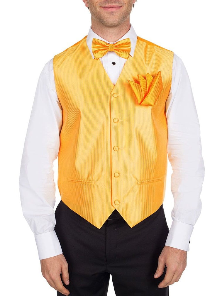 Men's Solid Fomal Vest, Bow Tie, & Hanky Gold for Tuxedo and Suit ...