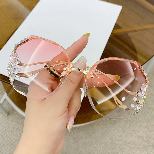 Sunglasses For Women Oversized Rimless Diamond Cutting Lens Classic