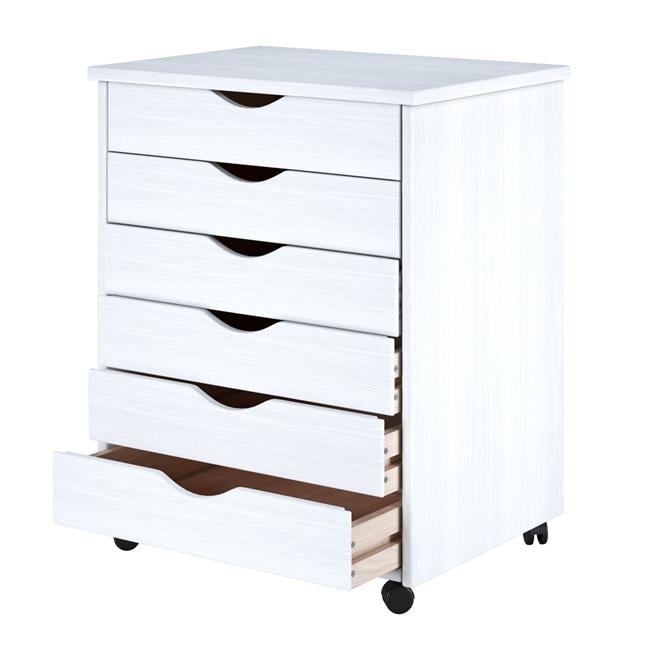 Adeptus Solid Wood 6 Drawer Wide Roll Cart - White - Walmart.com