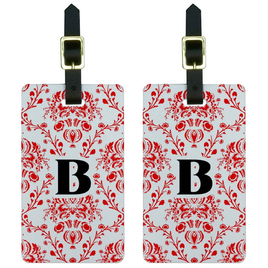 Letter B Initial Damask Elegant Red Black White Luggage Tags ID, Set of ...
