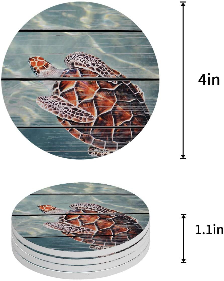 ZHANZZK Sea Turtle Set of 6 Round Coaster for Drinks, Absorbent Ceramic ...