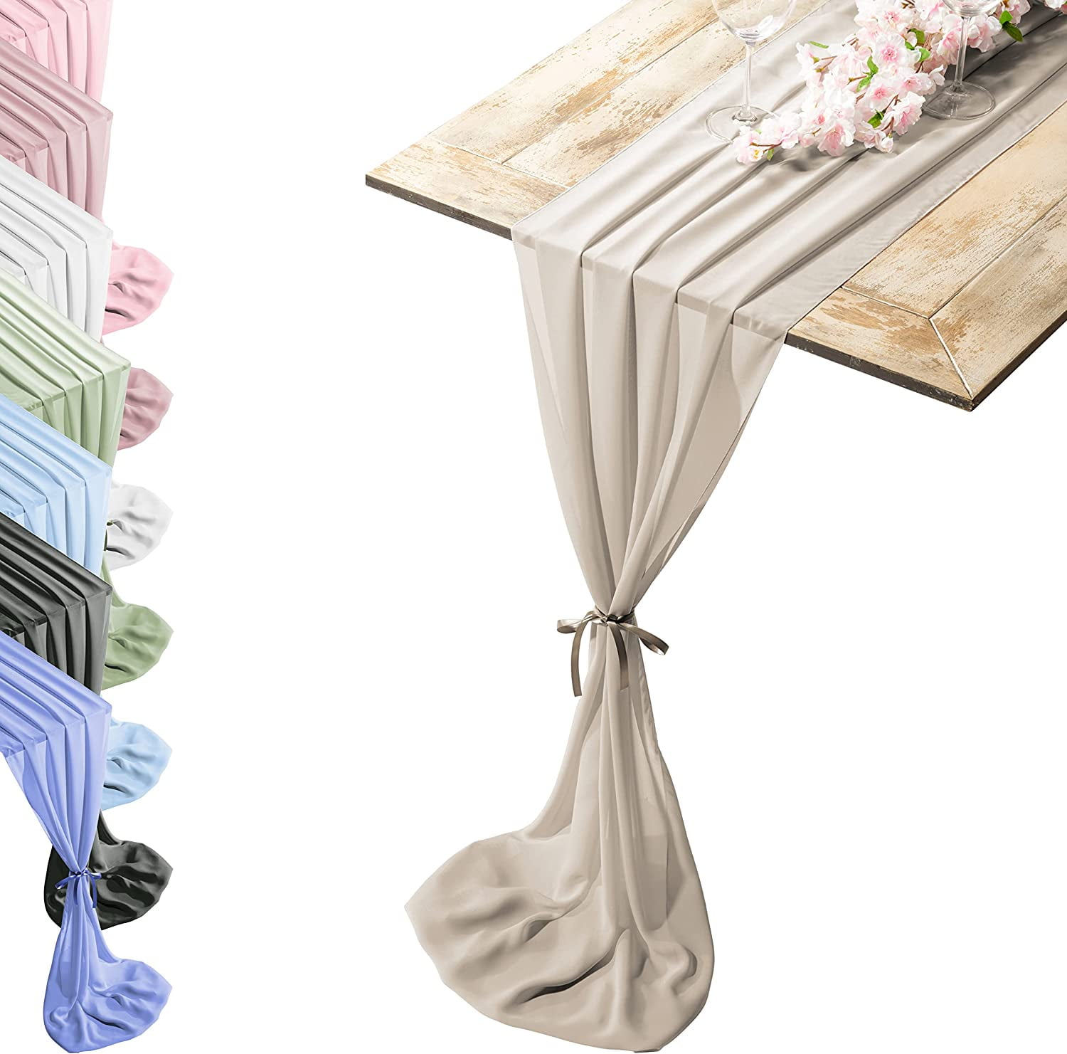 Silky Touch Chiffon Table Runner with Two Style Ribbon Ties - 10ft ...