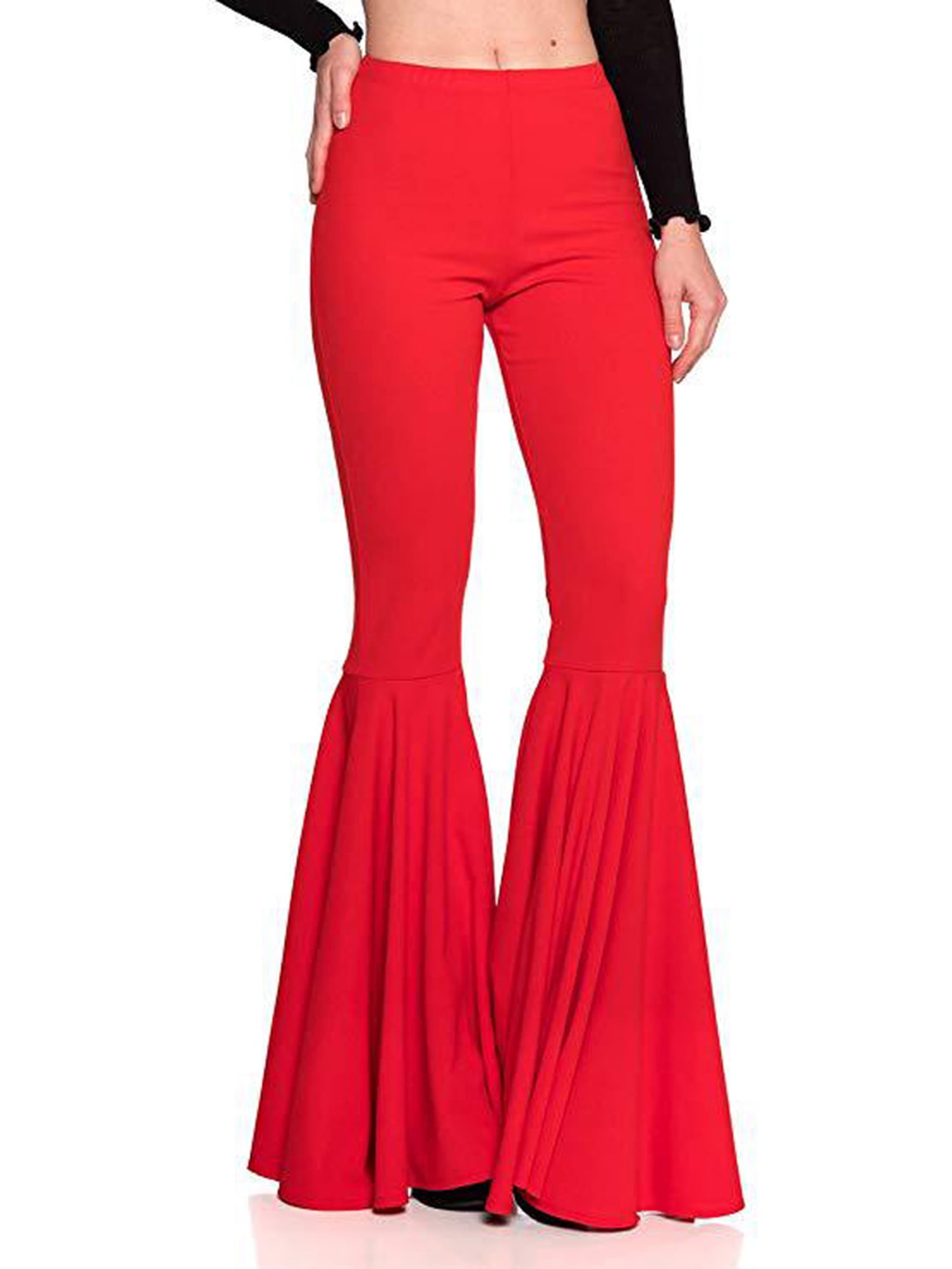 Huakaishijie Women High Waist Bell Bottom Flares Wide Leg Pants