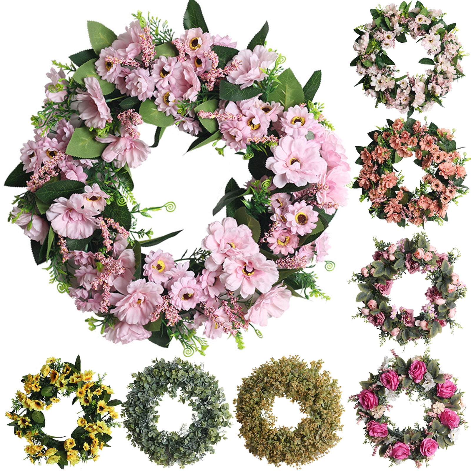SPRING PARK Artificial Wreath, Rattan Handmade Door Wreath for Holiday ...