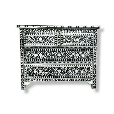 LAKECITY ARTS Bone Inlay Checker Board Design 4 Drawers Chest Black ...