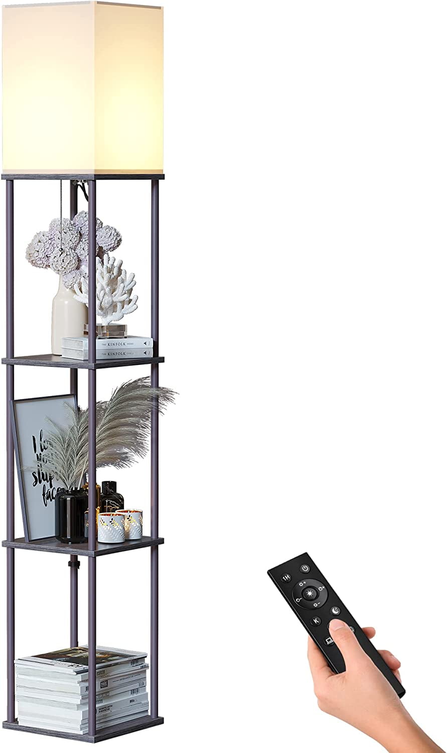 ZXNYH Floor Lamp with Shelves, Modern Square Standing Lamp with 3 Color ...