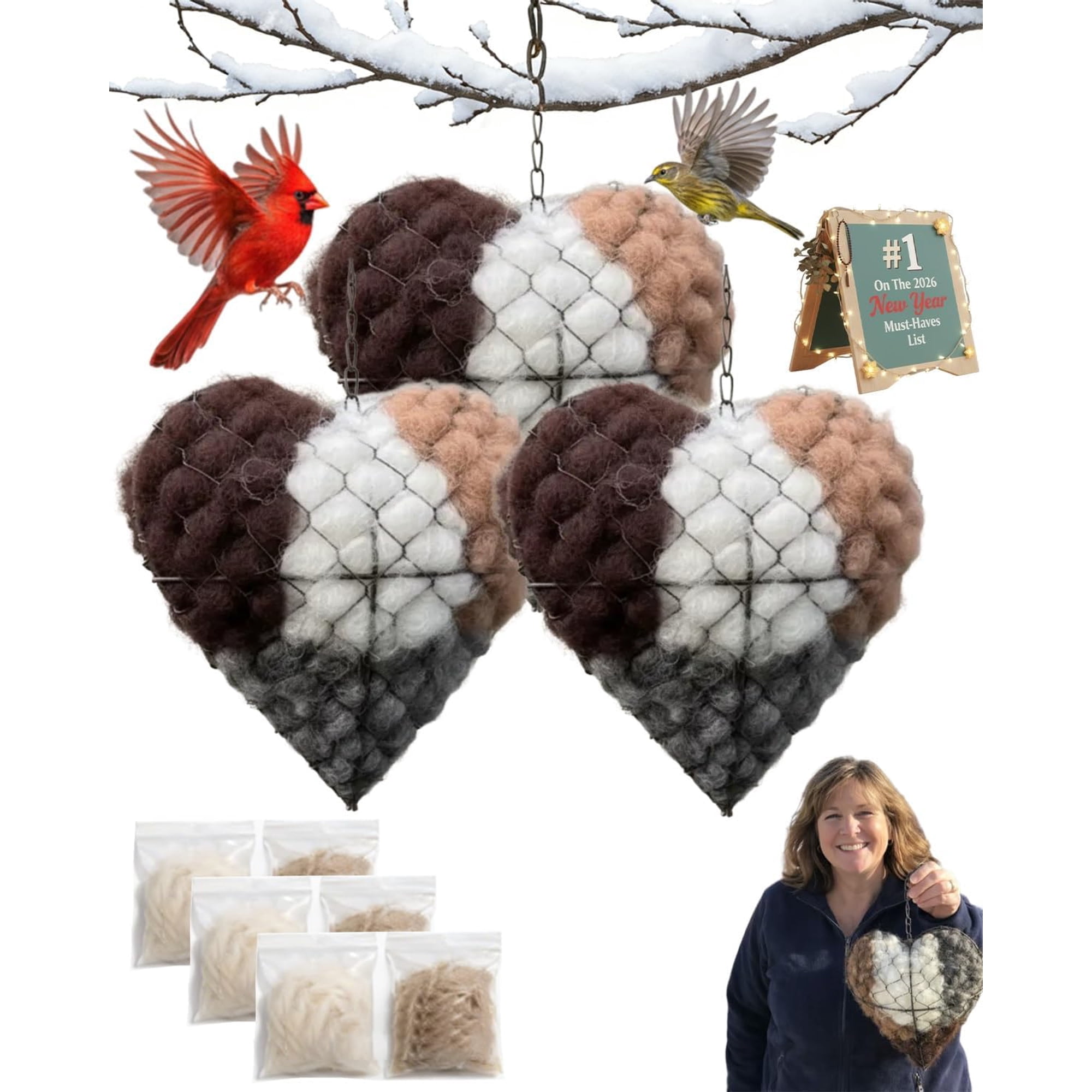 Unbranded Handmade Alpaca Fibre Bird Nesting Heart  Alpaca Bird Nesting Material 1 Heart Shape Hummingbird Nesting And 2 Bags Of Nest Materials  Winte