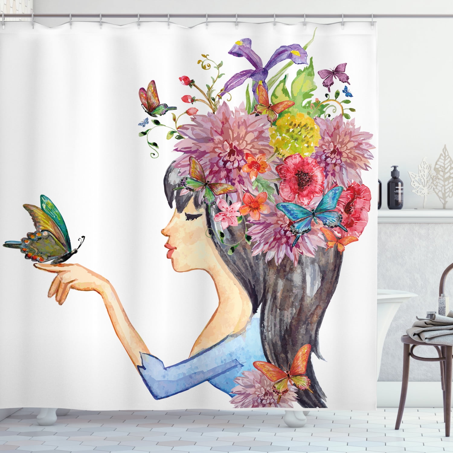 Floral Shower Curtain Colorful Spring Flowers Leaves With A Long