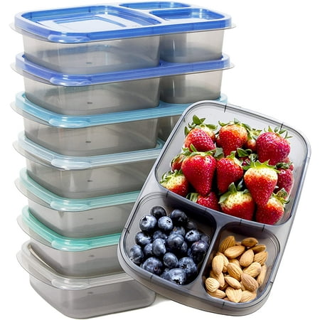 7 Sets Bento Lunch Box, Meal Prep Containers, Reusable 3 Compartment ...