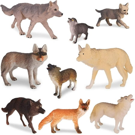 CHIKEN 9 Pieces Multicolor Wolf Toys Figures, Realistic Forest Animal ...