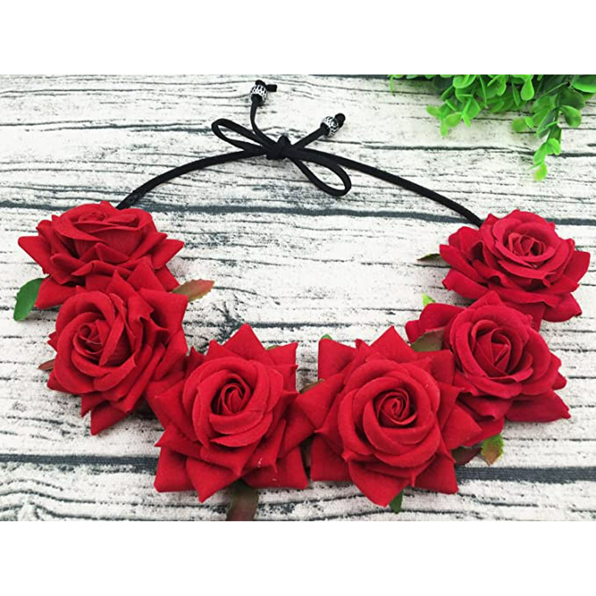 ShenMo Rose Red Rose Flower Crown Woodland Hair Wreath Festival Headband F 67 Walmart