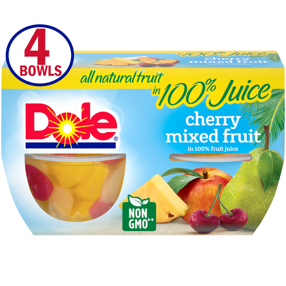 Dole Fruit Bowls Cherry Mixed Fruit in 100% Fruit Juice, 4 Oz Bowls, 4 ... Dole Fruit Bowls Cherry Mixed Fruit in 100% Fruit Juice, 4 Oz Bowls, 4 ...