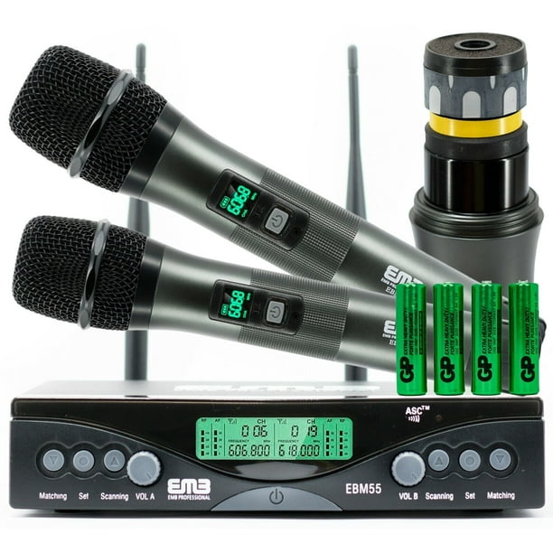 EMB EBM55 Dual UHF Wireless Handheld Microphone System w/ Rechargeable ...