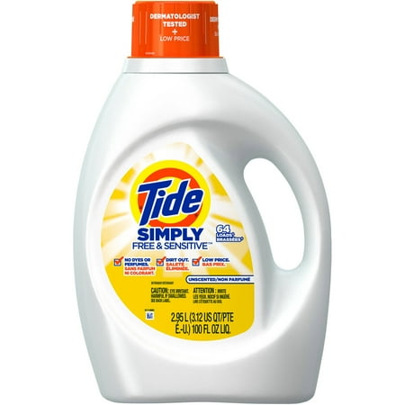Tide Simply Free & Sensitive Liquid Laundry Detergent, 100 oz., 64 ...