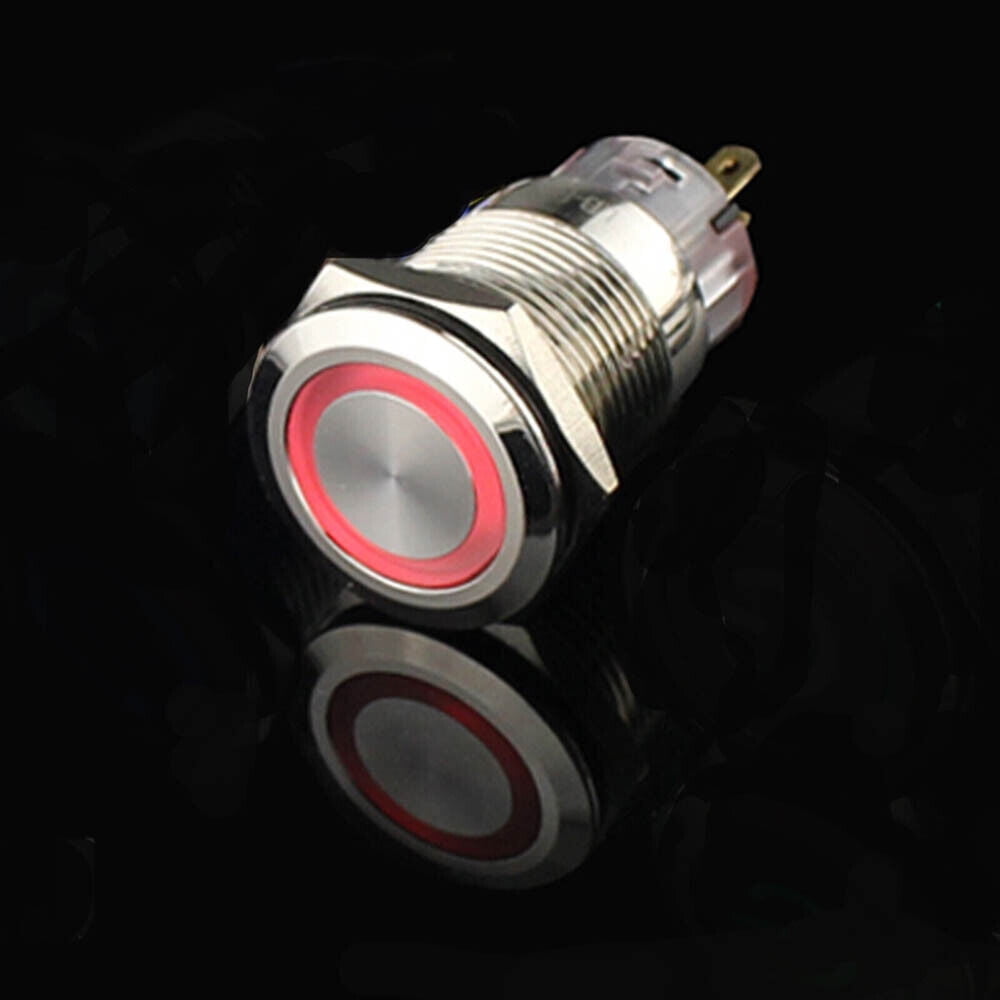 19mm 12V LED ON OFF Push Button Power Switch Latching with Wire Socket ...