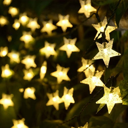 30Ft 50 LED Solar Star String Lights Waterproof 8 Modes Warm White ...