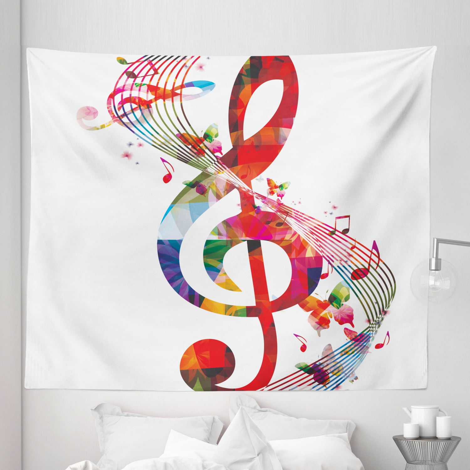 Music Tapestry, Fantasy Theme Musical Notes Rhythm Song Ornamental in ...