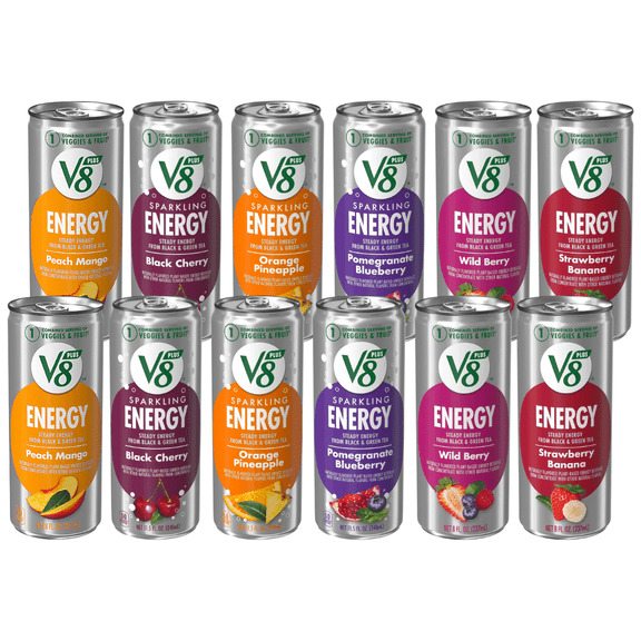 V8 +Energy Variety Pack, 6 Flavors, 8 fl oz Cans, Caffeine & Vegetable ...