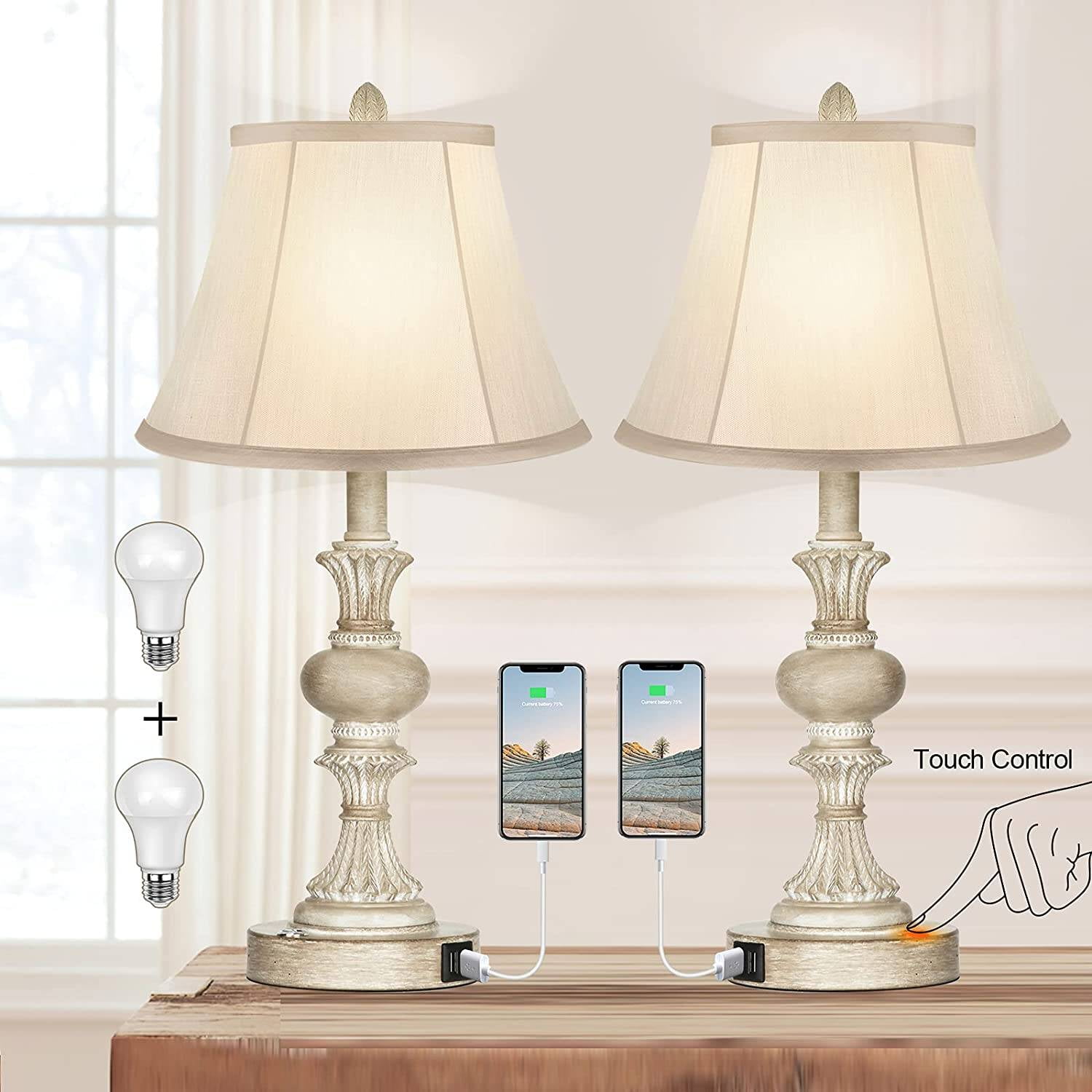 Set of 2 Touch Control Table Lamp with 2 USB Ports,Dimmable - Walmart.com