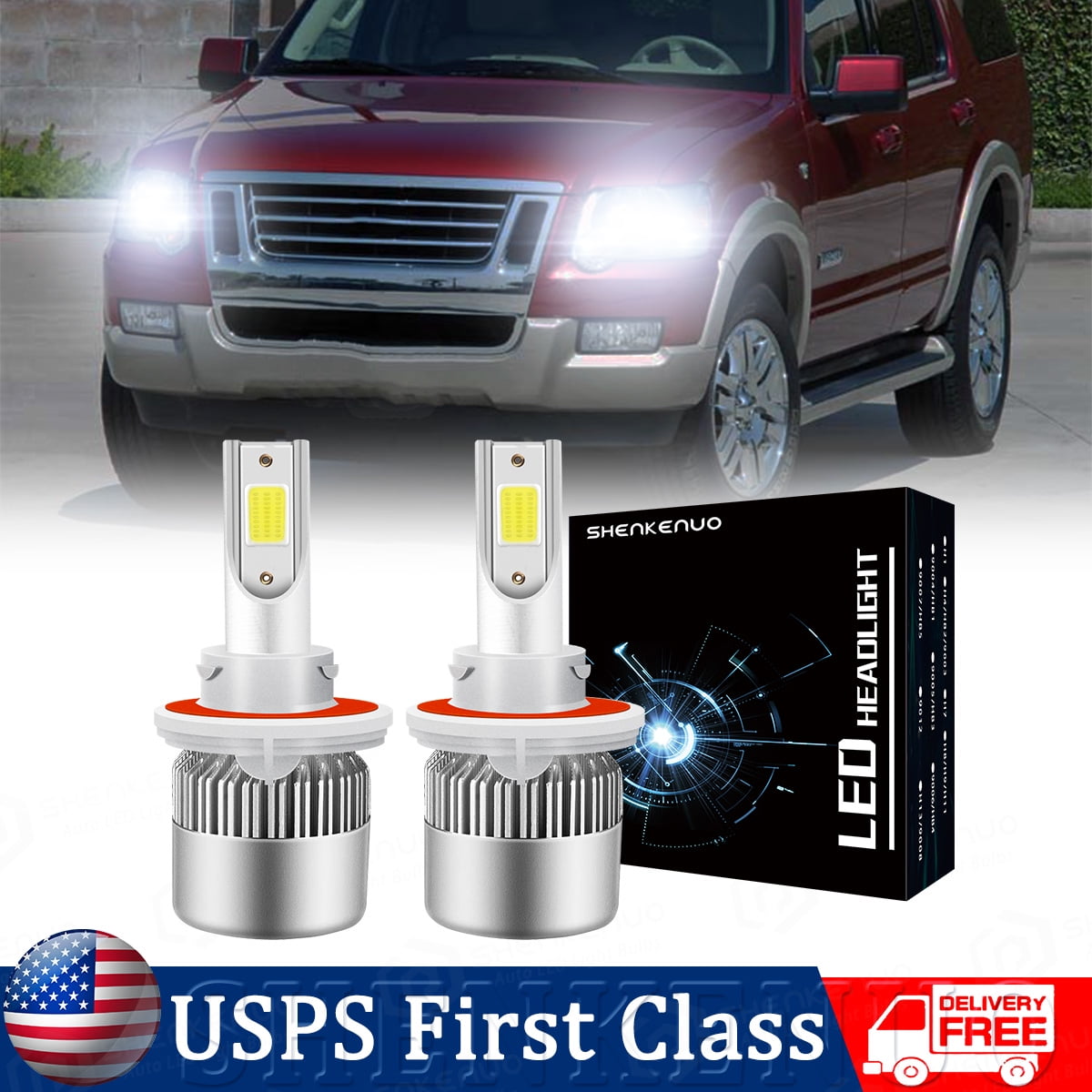 SHENKENUO H13 9008 LED Headlight Bulb For Ford Explorer 2006-2010 High ...