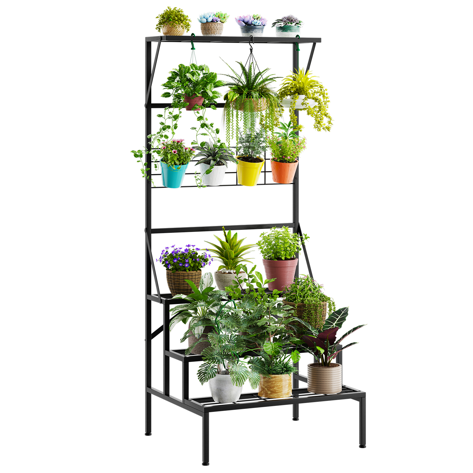Plant Stand, Indoor Outdoor 4 Tier Metal Ladder Flower Pot Shelf Plant ...