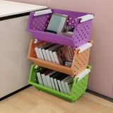 4-Pack Plastic Stackable Storage Baskets, Colored Stacking Bin ...