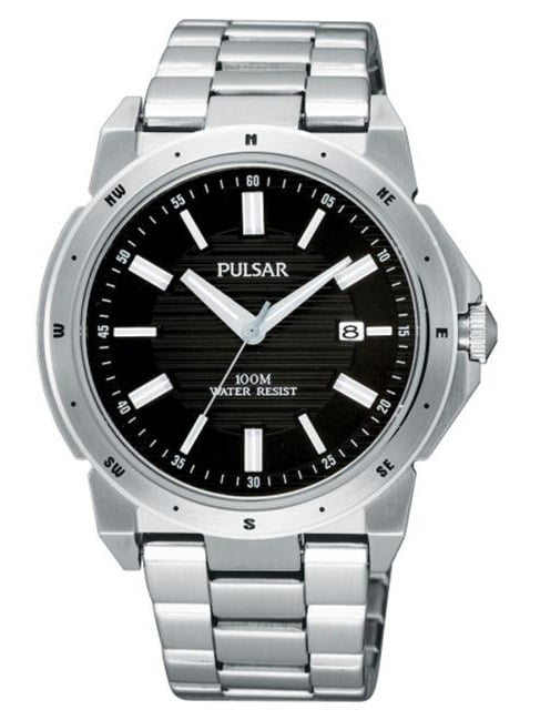 Pulsar - Pulsar PG8149 Mens Stainless Steel Black Dial Date 10Atm ...
