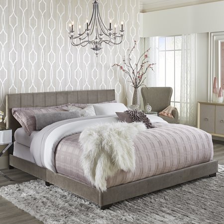 Reece Channel Stitched Upholstered King Bed, Granite Grey, by Hillsdale ...