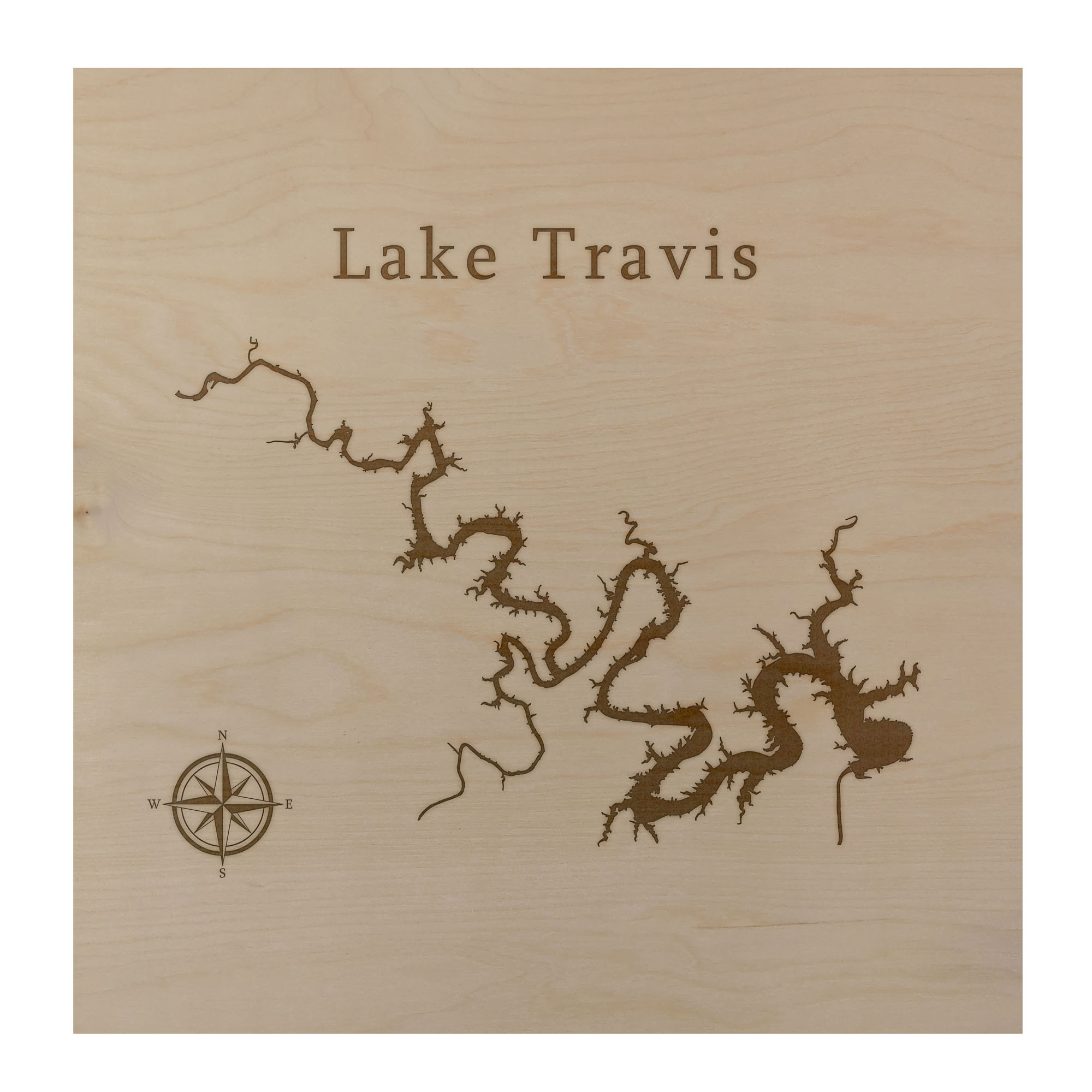 Lake Travis Map 24x24" Wood Wall Art Office Decor Gift Engraved Texas ...