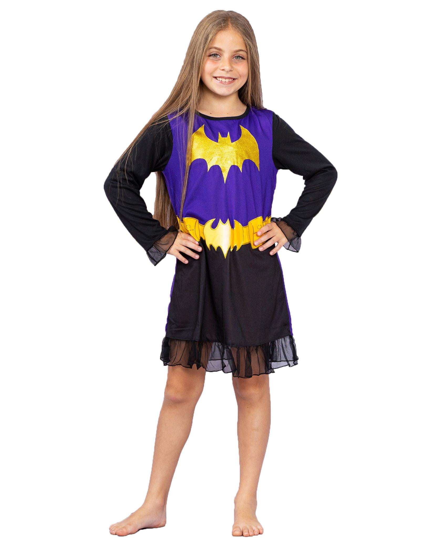 Dc Comics Batgirl Girls Nightgown Superhero Pajama Dressy Gown Sleepwear Black Purple Size 10