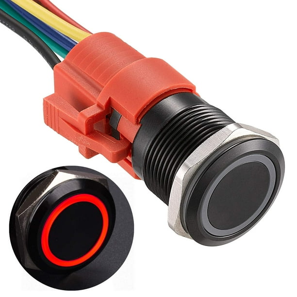 APIELE 19mm Latching Push Button Switch 12V Dc Angel Eye Halo Ring LED ...