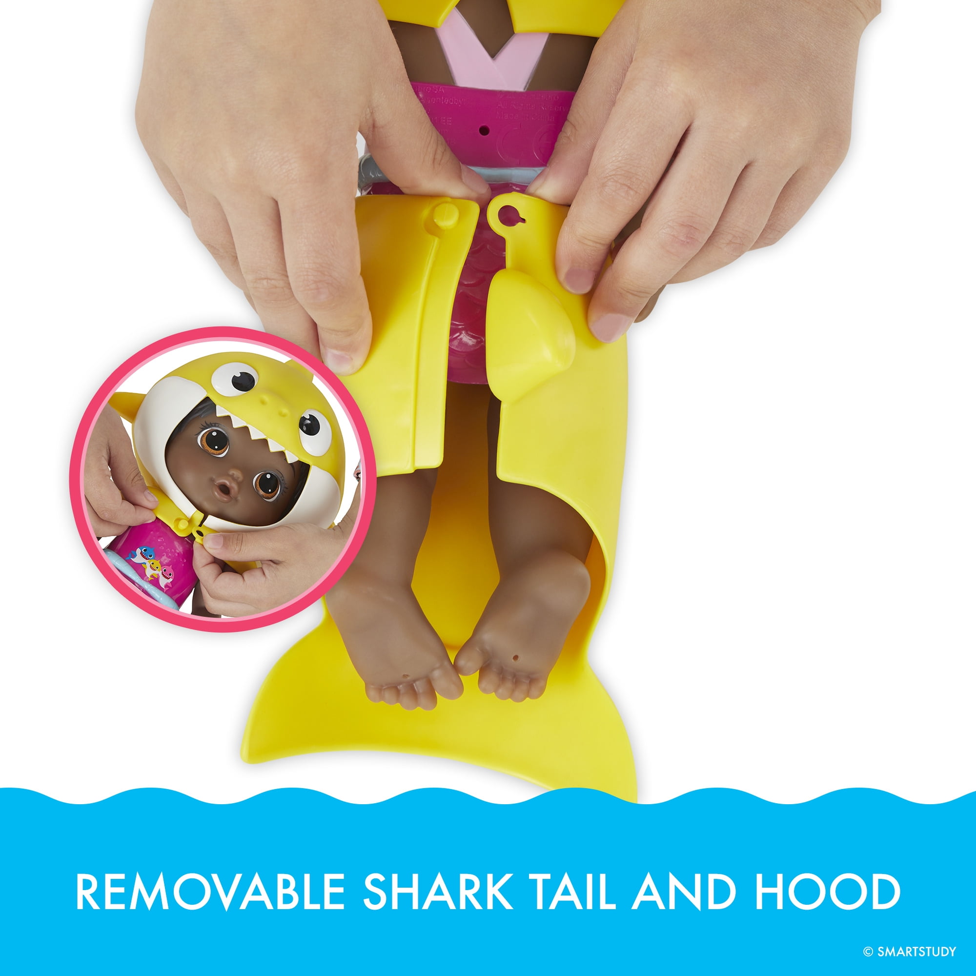 Baby Alive, Baby Shark Black Hair Doll, with Tail and Hood, Waterplay Toy